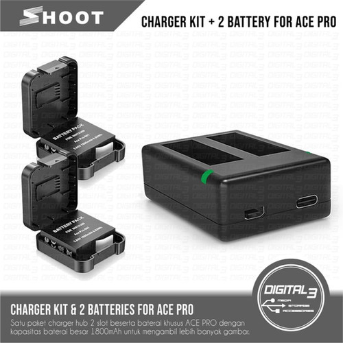 SHOOT Charger Kit with 2 Pack Battery 1800mAh for Insta360 ACE / ACE ...
