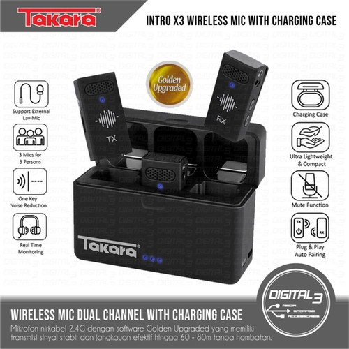 TAKARA Intro X3 Dual Channel Digital Wireless Microphone 2.4GHz with ...