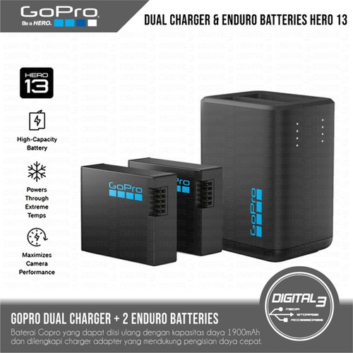 GOPRO Dual Battery Charger + 2 Enduro Batteries for HERO 13 AEDBD-201 ...