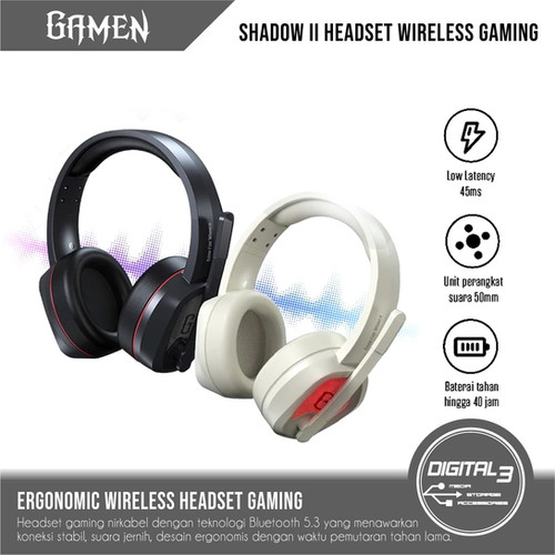 GAMEN Shadow II Headset Gaming Wireless Bluetooth 5.3 LED Light Clear ...