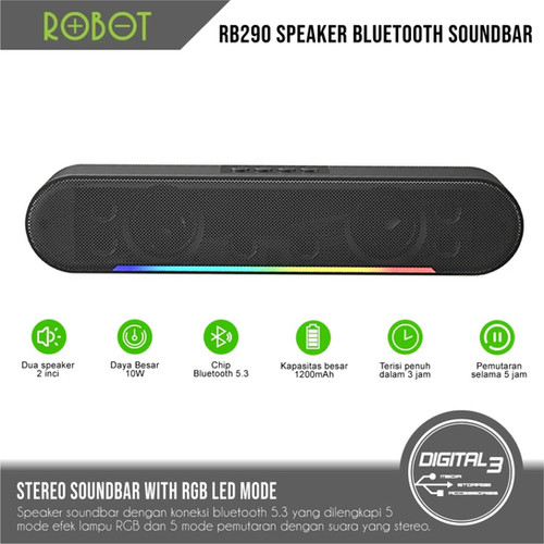 Robot RB290 Speaker PC HP Bluetooth Soundbar RGB LED Stereo TF AUX USB ...