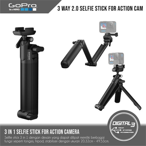 Gopro 3 Way 2.0 Original 3 in 1 Selfie Stick Tripod Grip Arm Tongsis ...