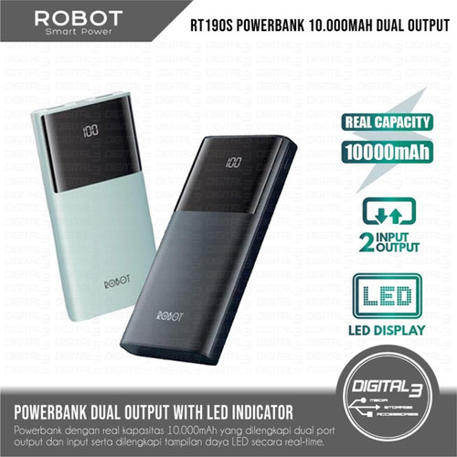 ROBOT RT190S Powerbank 10000mAh with LED Indicator Dual Input Dual ...