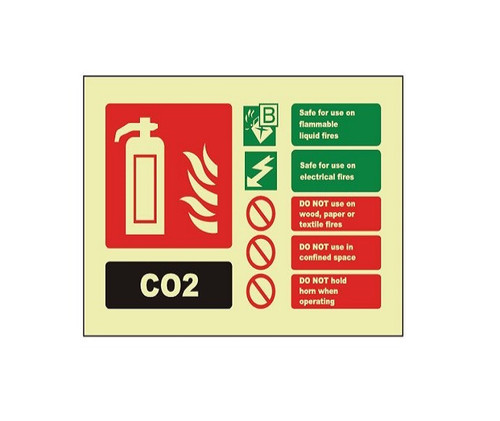 CO2 ID Sign Photoluminescent (Landscape) 150mm x 100mm | Firecheck Services