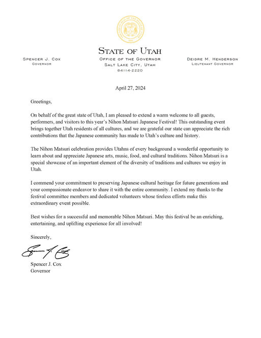 DIGNITARY LETTERS | Nihon Matsuri