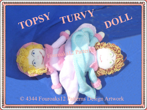Topsy Turvy Rag Doll Knitting Pattern 20" 4344 Fouroaks Collection