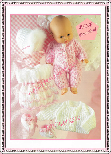 Doll's Clothes for Baby Doll's knitting Pattern 3072 | www.fouroaks12patterns.com