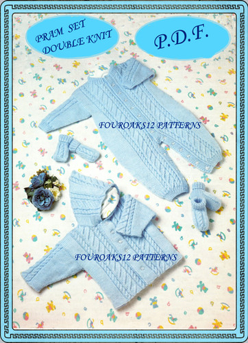 Baby Pram Set knitting Pattern 861 | www.fouroaks12patterns.com