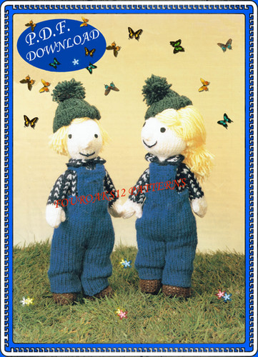 Rag Doll Twins Knitting Pattern E998 | www.fouroaks12patterns.com