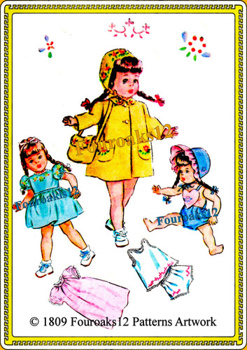 Dolls Clothes for 14"Toddler Doll Sewing Pattern 1809 Fouroaks12 Patterns