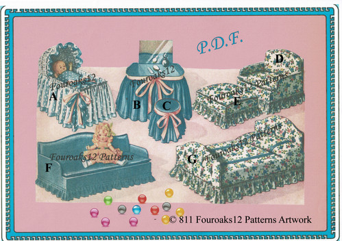 Doll's Furniture sewing pattern Set 811 | www.fouroaks12patterns.com