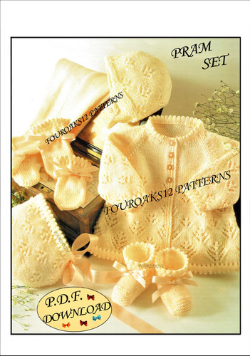Baby Pram Set Knitting Pattern 4108 | www.fouroaks12patterns.com