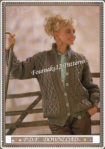 Lady's Aran Jacket knitting pattern 8090 | www.fouroaks12patterns.com