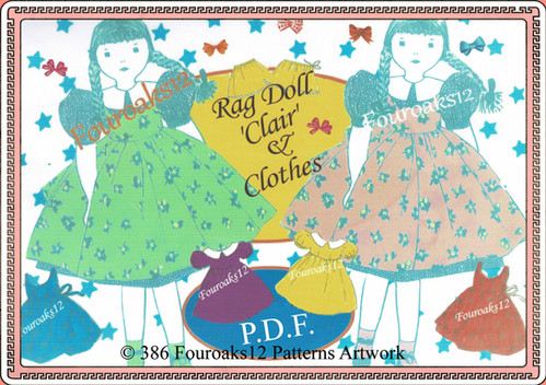 Rag Doll and Clothes Sewing Pattern 386 | www.fouroaks12patterns.com