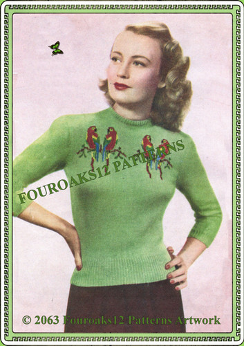 Lady's Love Bird jumper knitting Pattern 2063 | www.fouroaks12patterns.com