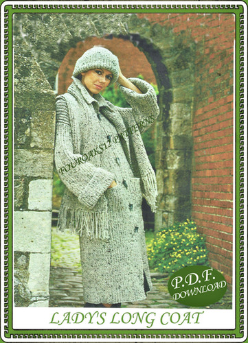 Lady's Long Coat knitting Pattern 1468 | www.fouroaks12patterns.com