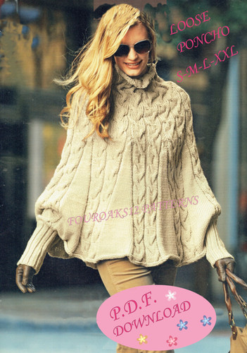 Knitting Pattern Lady's Aran Poncho 041 | FOUROAKS12 PATTERNS