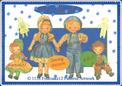 Rag Doll Sam and Sue and Clothes Sewing Pattern 1158 | www ...