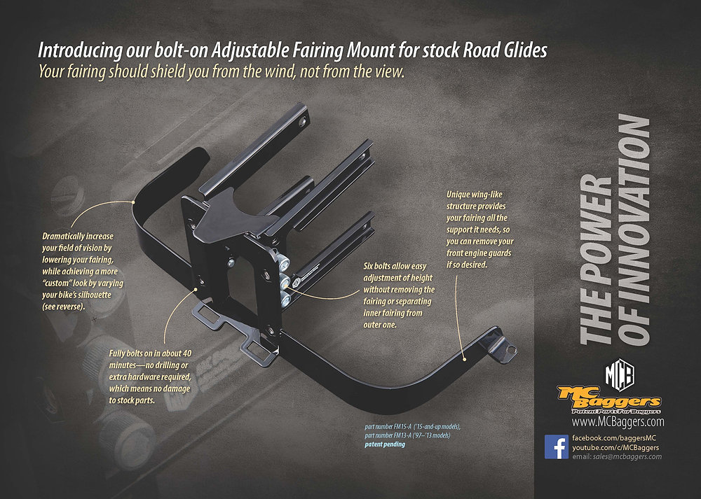 Enjoy a better ride with a better view, MC Baggers Adjustable Fairing Mount