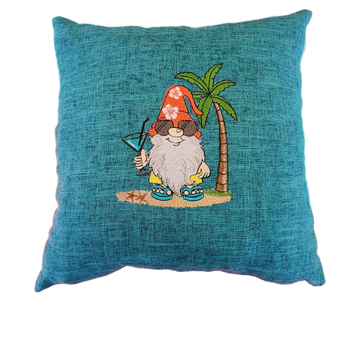 Gnomey Beach Day Embroidered Decor Pillow | Beach Gnome Theme
