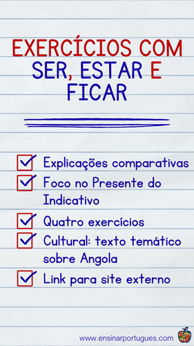 Exercícios com verbos Ser, Estar e Ficar | Ensinar Português