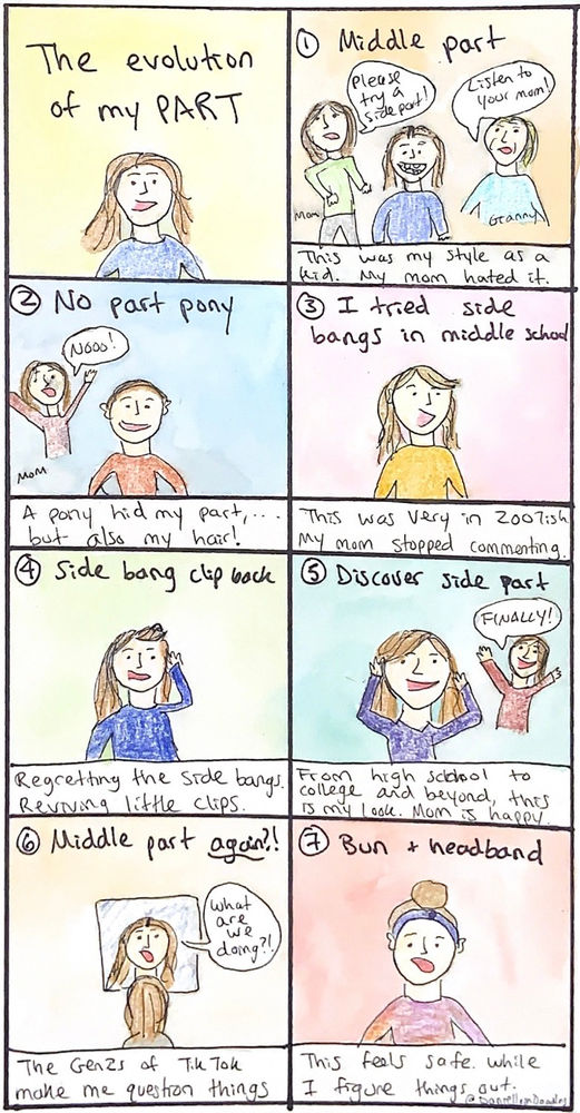 Are side parts really over? A cartoon about my middle part