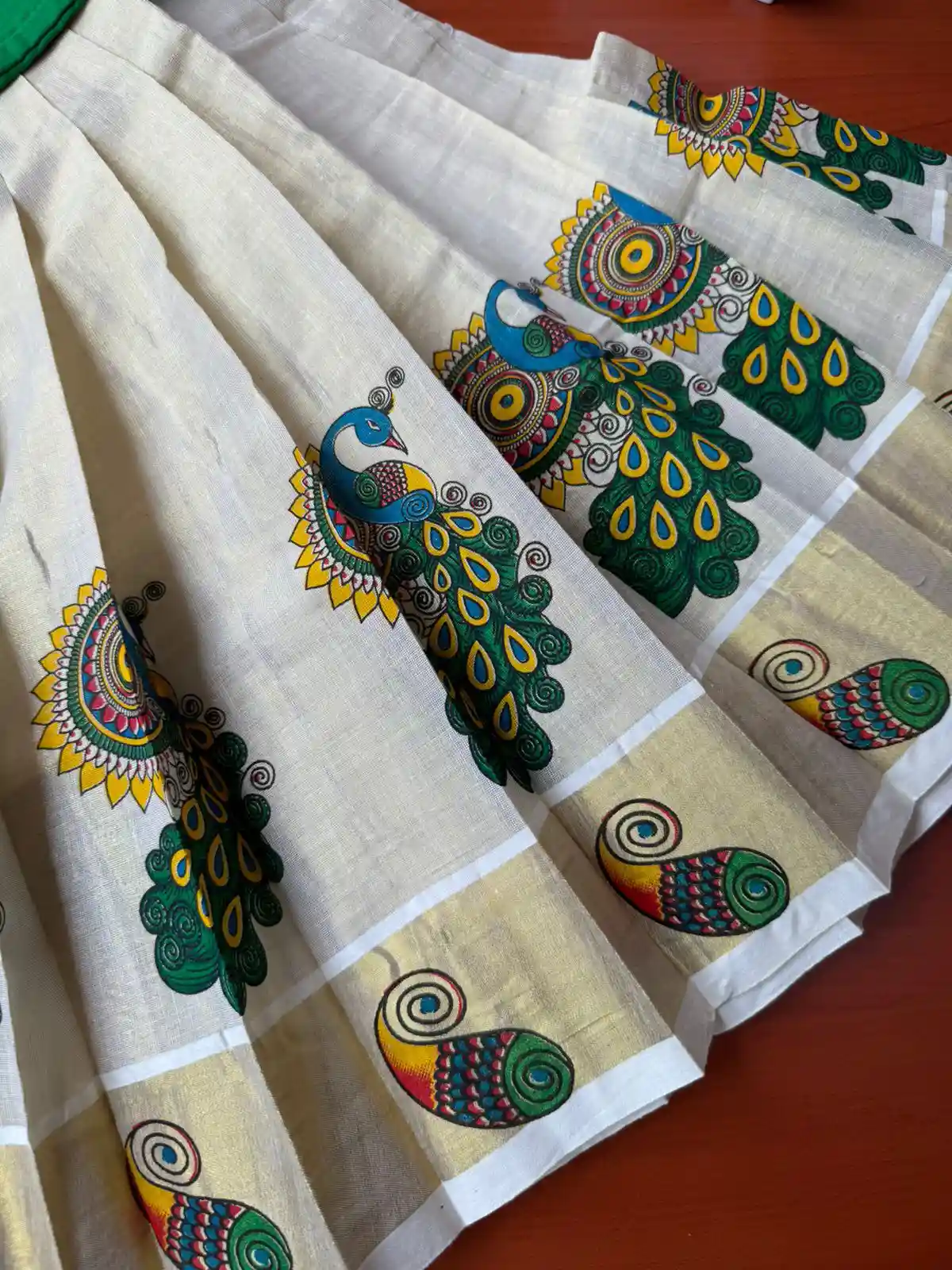 Kelly Green Mayura Designer Tissue Readymade Beads Work Kerala Dress 4 ...