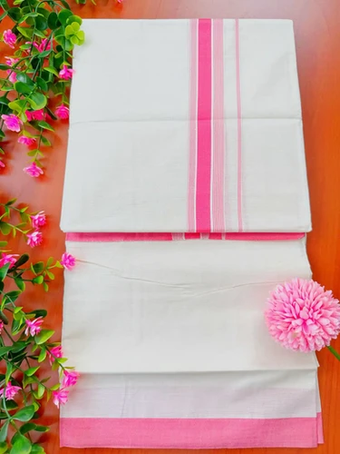 Pink Kara Pure Cotton Double Mundu Dhoti | HARADHI