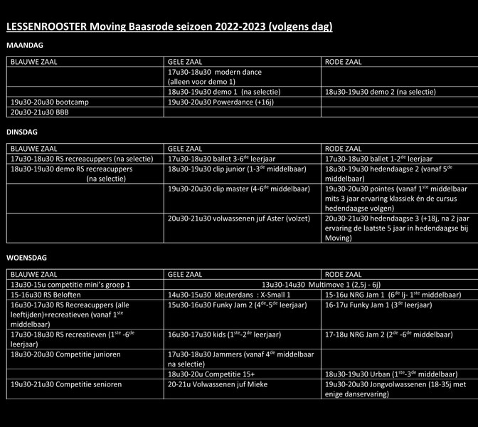 Lessenrooster | Moving Baasrode