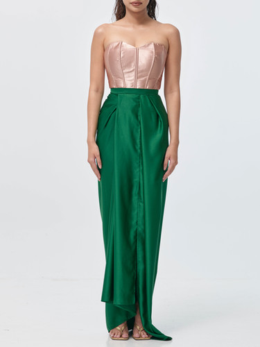 Green Satin Pleated Skirt | KEBAYA WIRDA