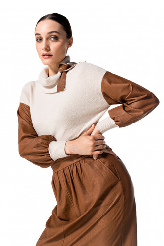 CAROLINE BISS-PULL AVEC ECO-CUIR REF : 4241/39 | Ambre1