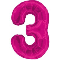 Magenta Number 3 Foil Balloon | Izzys Party Shop