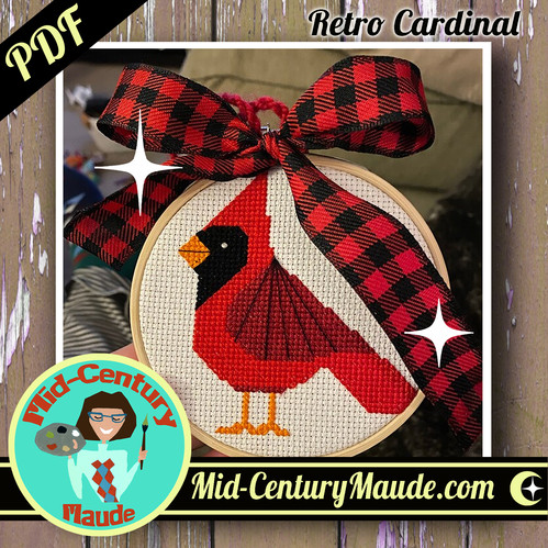 Cardinal cross stitch pattern retro Christmas bird download pdf | Mid ...