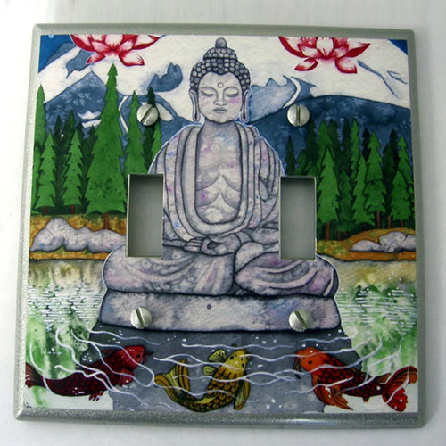 Buddha statue koi fish art double light switch plate cover| The Elfin ...