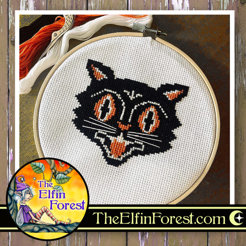 Halloween cross stitch pattern vintage black cat easy pdf | The Elfin ...