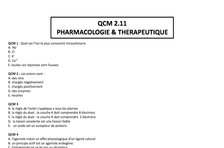 2.11 S1 Guide + QCM Pharmacologie
