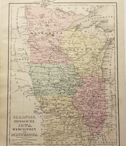 Map of Illinois, Missouri, Iowa, Wisconsin, and Minnesota | Antique ...