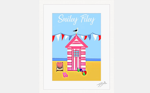 Smiley Filey Beach Hut - Framed Seaside Artwork. | Aquamarine Art Gifts