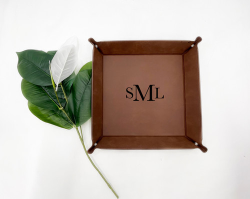 Initials Leather Snap Tray | Lazer Engraving