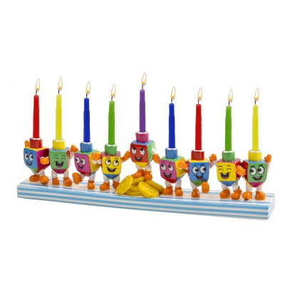 Hand Painted Resin Menorah - Dancing Dreidels | Jewish VA Beach