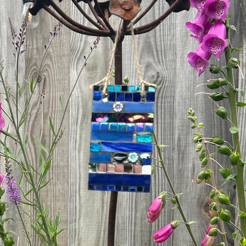 Outdoor Mosaic: Slate colour block hanger - Blue | PrettyLittleMosaics