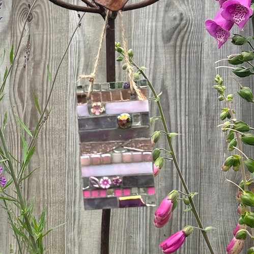 Outdoor Mosaic: Slate colour block hanger - Pink | PrettyLittleMosaics