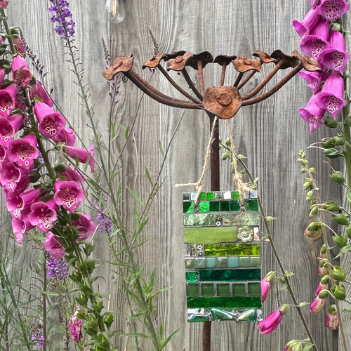 Outdoor Mosaic: Slate colour block hanger - Green | PrettyLittleMosaics