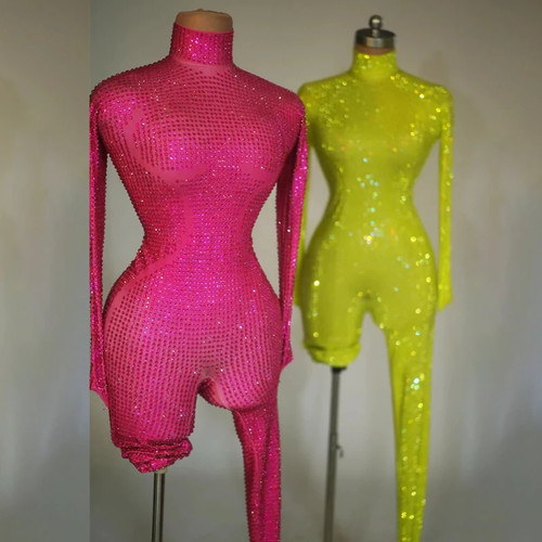 Green Rose Red Rhinestones Stretch Jumpsuit | The Candy Contraption