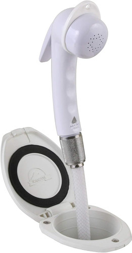 Vertical or Horizontal Recessed Transom Shower, White | F&M MARINE