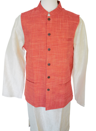 Red Linen Nehru Jacket | shaadioutfitters