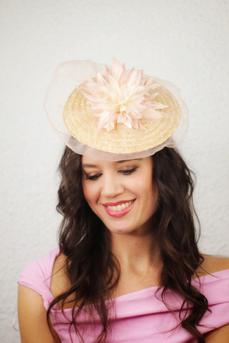 Disco paja flor rosita | Tocados Hanami