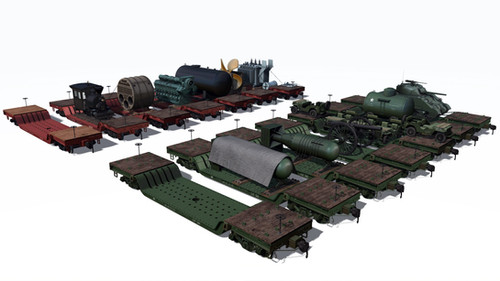4-Axle Depressed Flat Cars Pack | Machine Rail