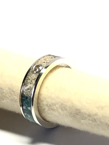 Sterling Silver Ashes Memorial Inlay Ring with Set Stone / Birthstone ...