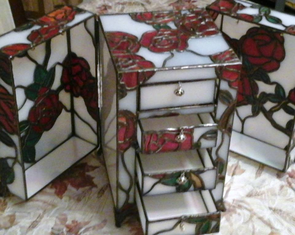 Beautiful Stained Glass Rose Jewelry Box